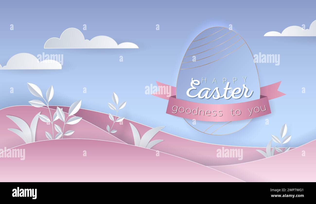 Happy Easter day wallpaper or banner with papercut egg. Beautiful paper ...
