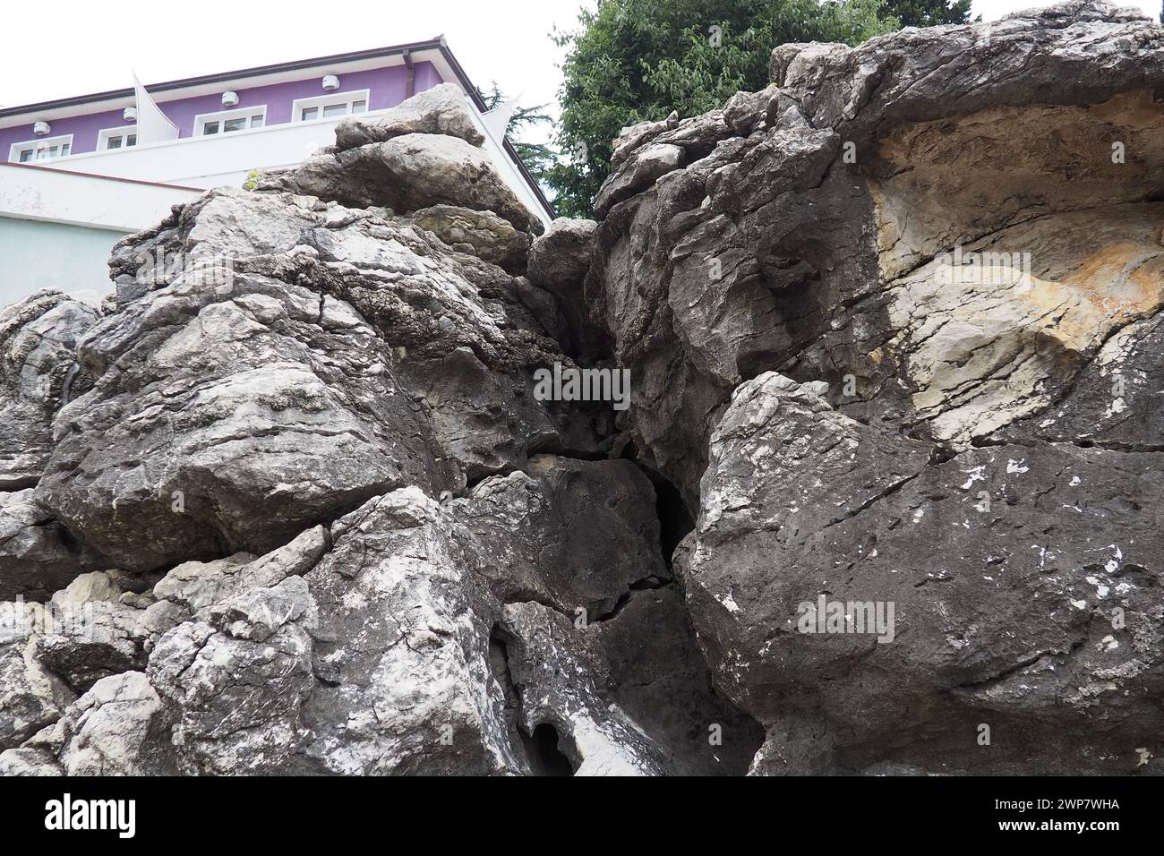 House hotel on the edge of a rock, hardened volcanic lava. Herceg Novi ...