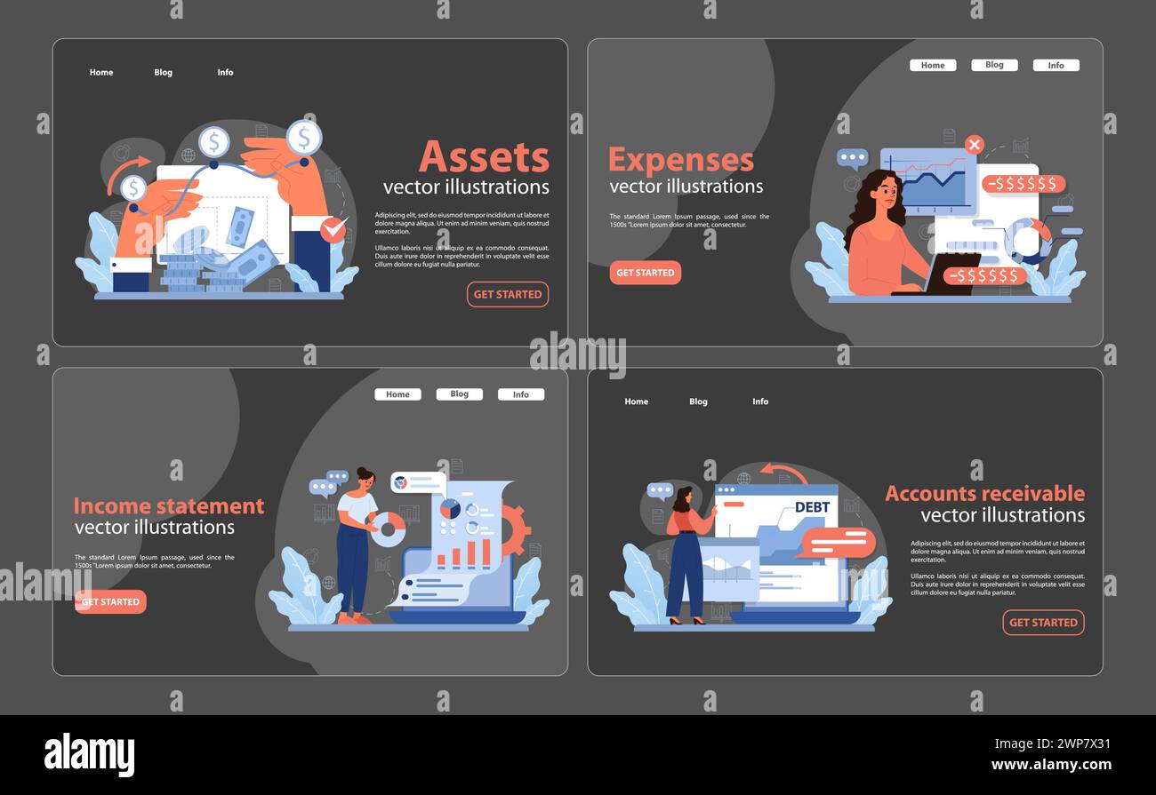 Accounting mastery set. Professionals manage assets, monitor expenses ... Accounting mastery set. Professionals manage assets, monitor expenses ...
