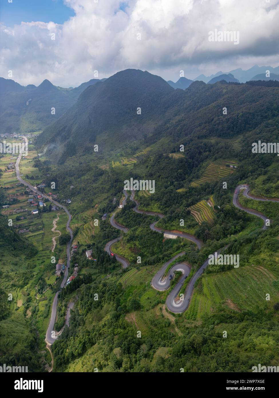An aerial view of the Ha Giang motorbike loop in Northern Vietnam Stock ...