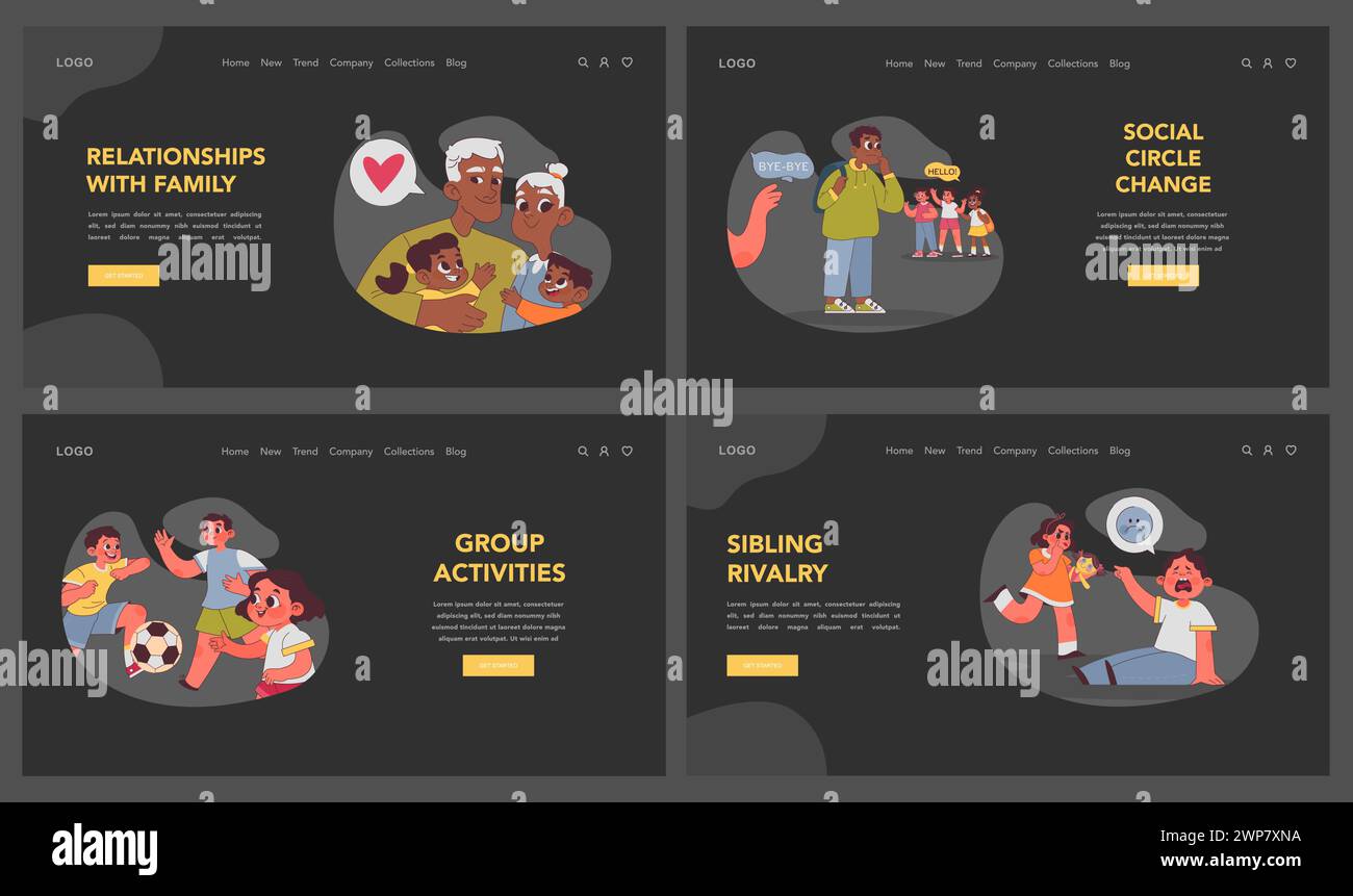 Children's Relationships set. Showcasing friendship, family bonds ...