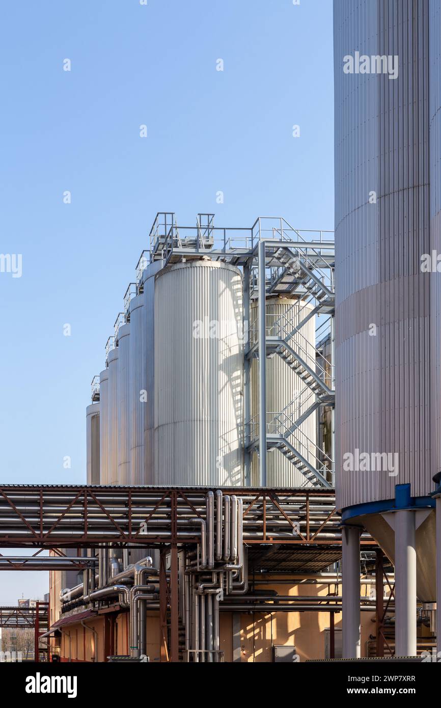 Brewery silos or tanks typically use for storing barley or fermented ...