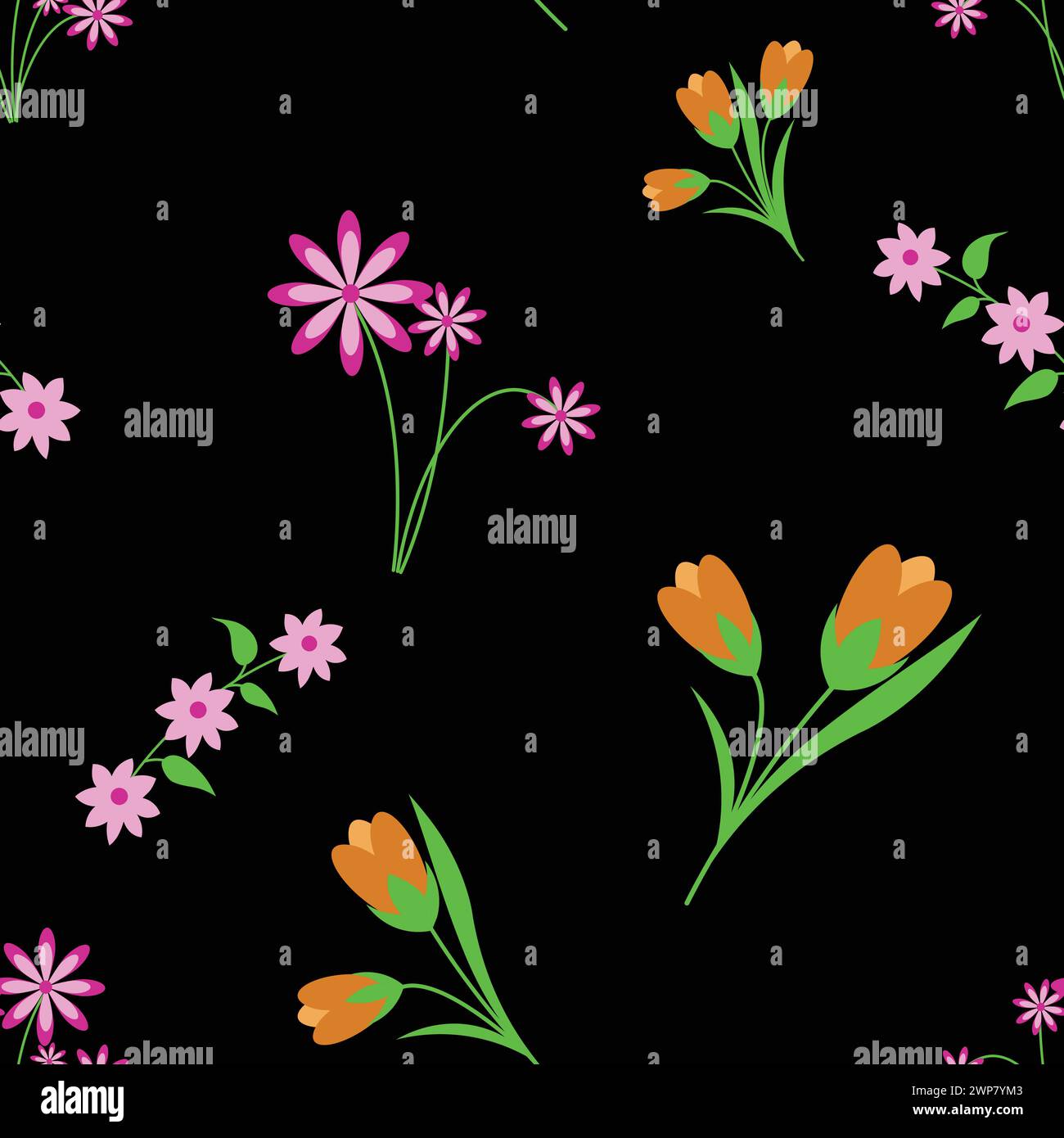 Beautiful seamless flower pattern on a black background. Flower pattern ...