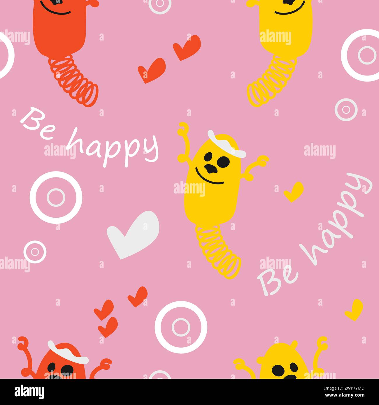 Seamless pattern. Jumping cartoon characters. Springs. Funny characters ...