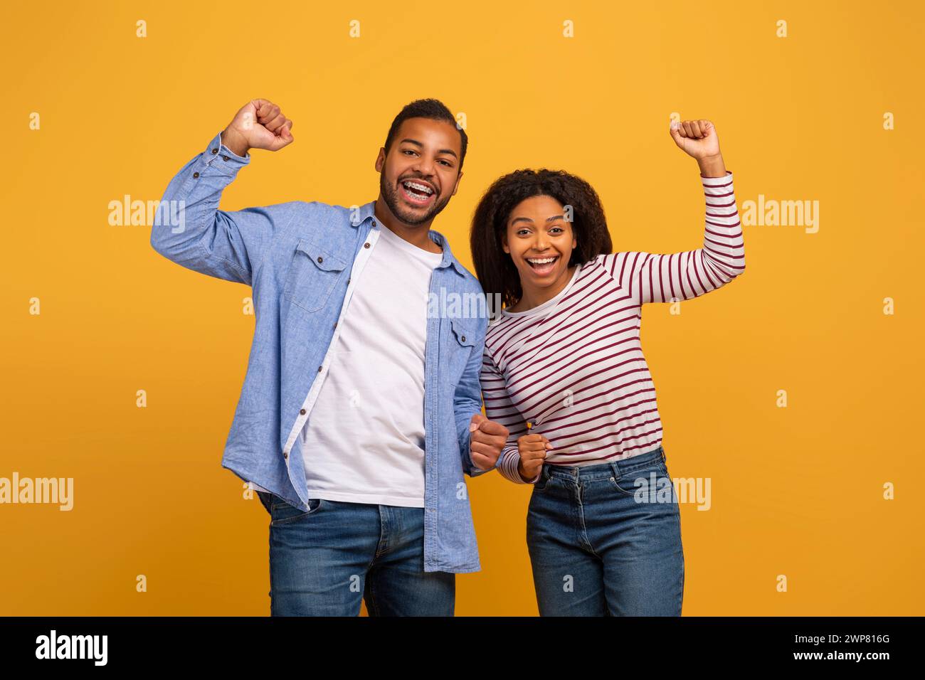 Happy Win. Portrait Of Joyful Excited African American Couple ...