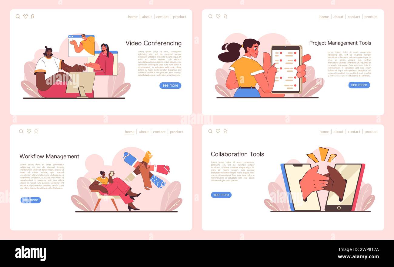 Digital Teamworks concept. Diverse virtual collaboration and management ...