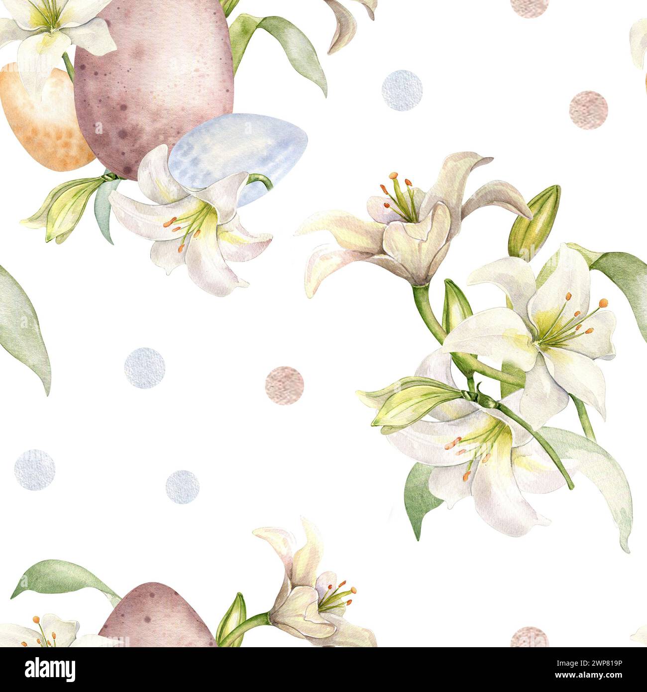Easter eggs with pastel flower arrangement seamless pattern isolated on ...