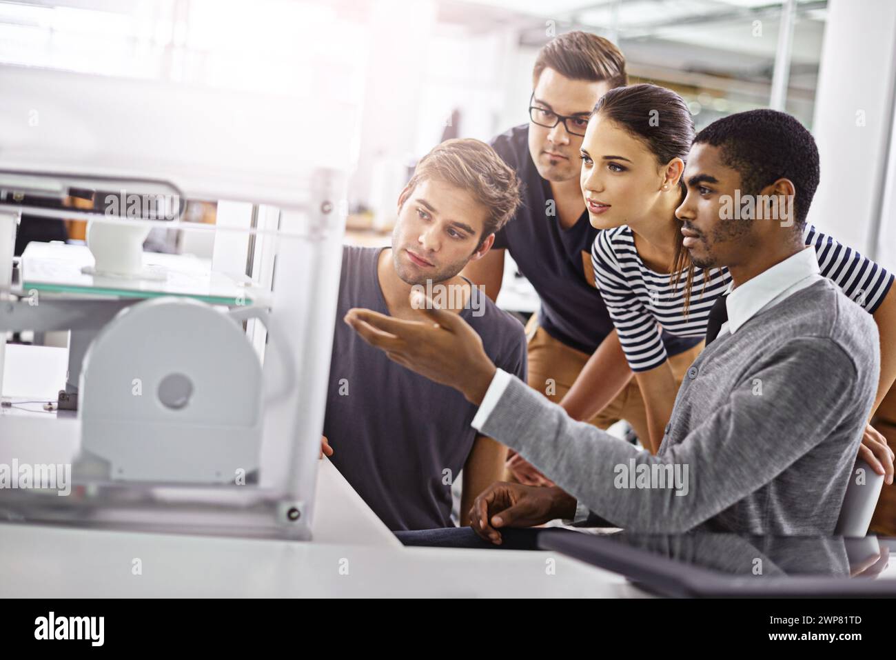 Engineering, teamwork and working with 3D printer in office for project ... Engineering, teamwork and working with 3D printer in office for project ...
