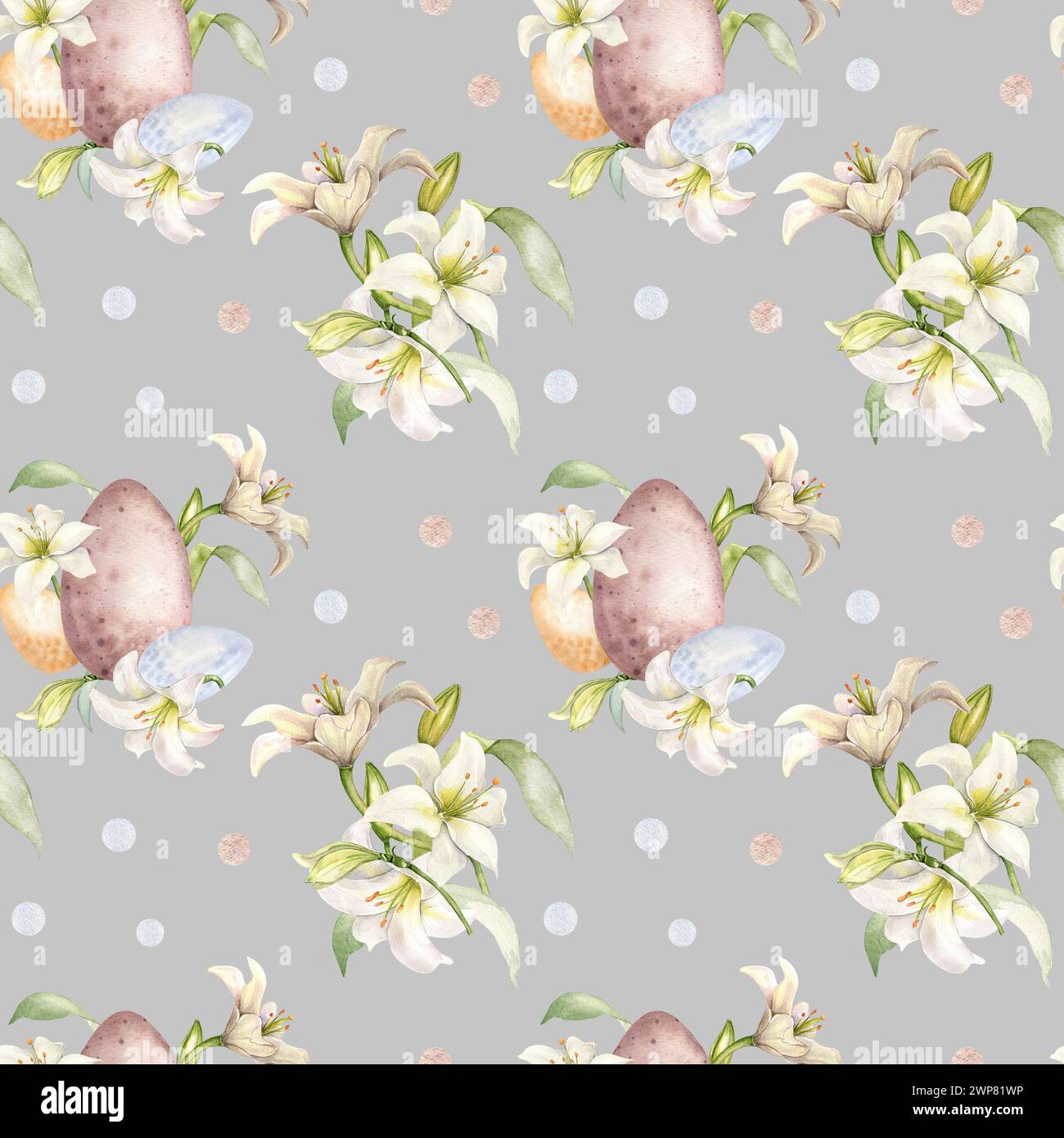 Easter eggs with pastel flower arrangement seamless pattern isolated on ...