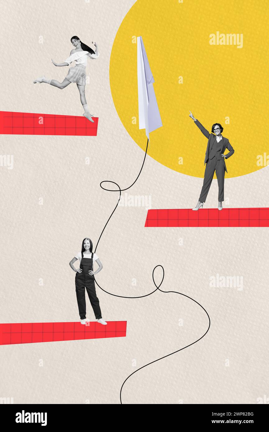 Composite collage picture image of teamwork motivation paper plane ...