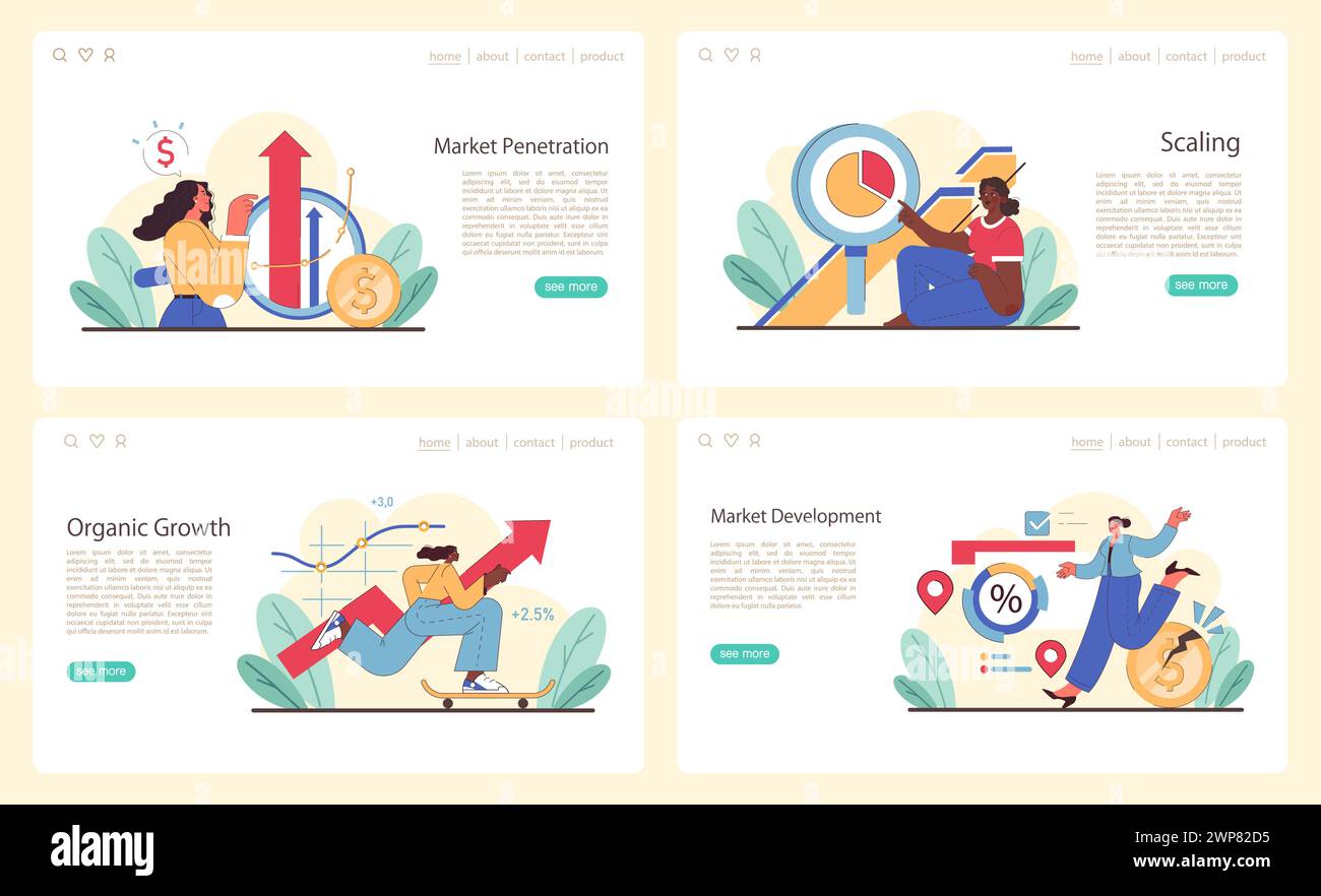 Business growth strategies set. Professionals showcasing market ...