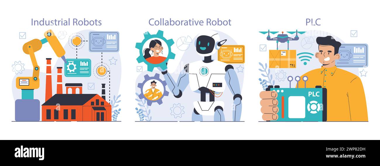 Robotic Manufacture Set Automated Systems Or Ai Working For Manufacturing Process Industrial