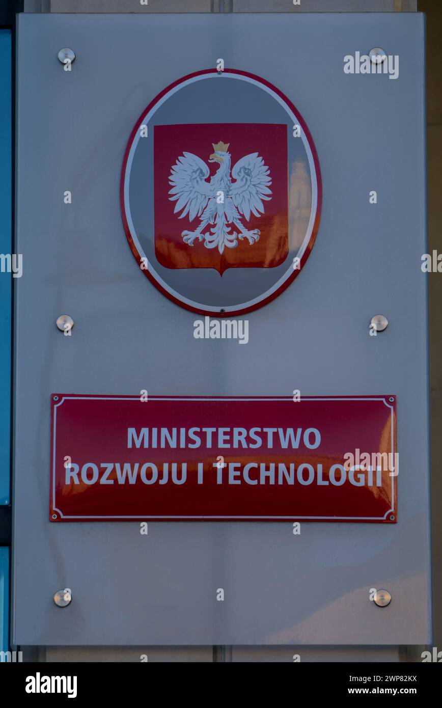the official metal plaque with the name of the Ministry of Development ...