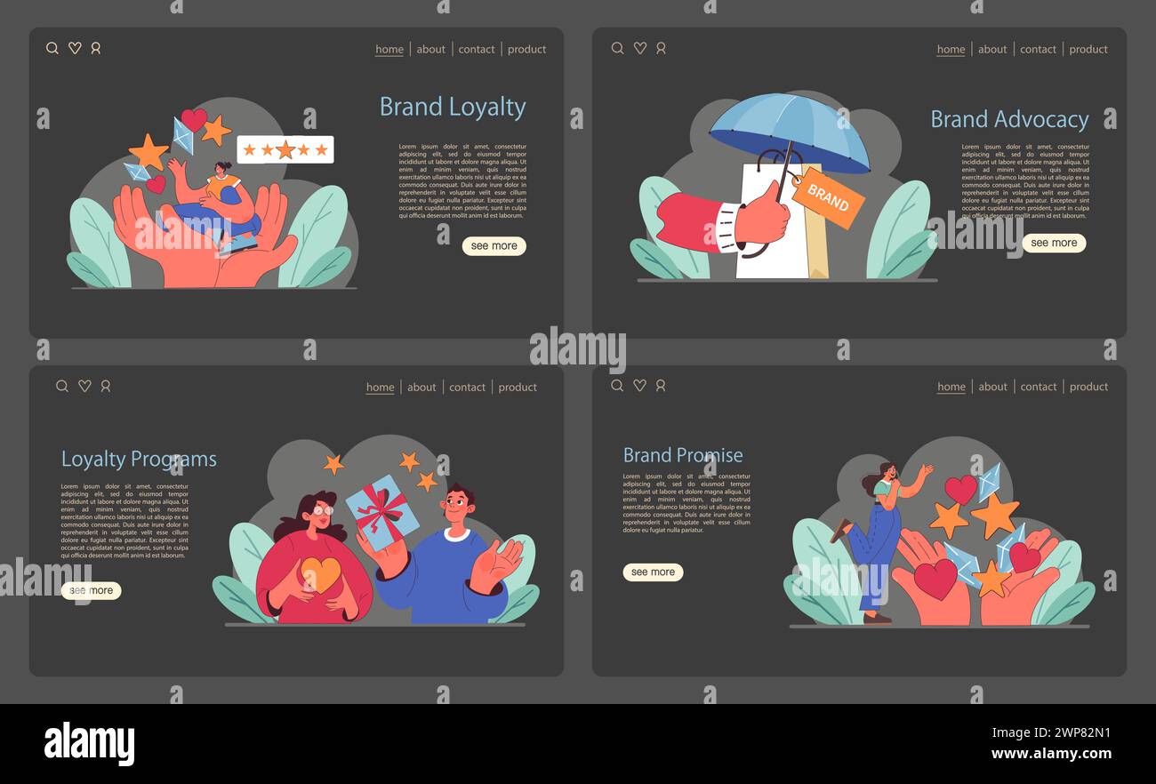 Brand Loyalty set. Illustrating customer satisfaction, experience, and ...