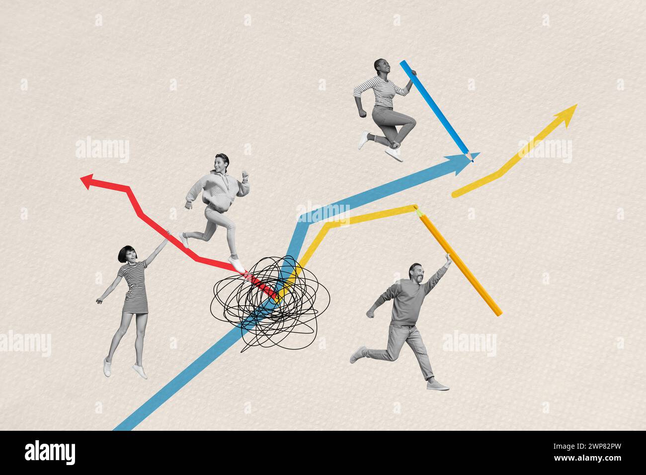 Composite collage image of teamwork members company achieve aim ...