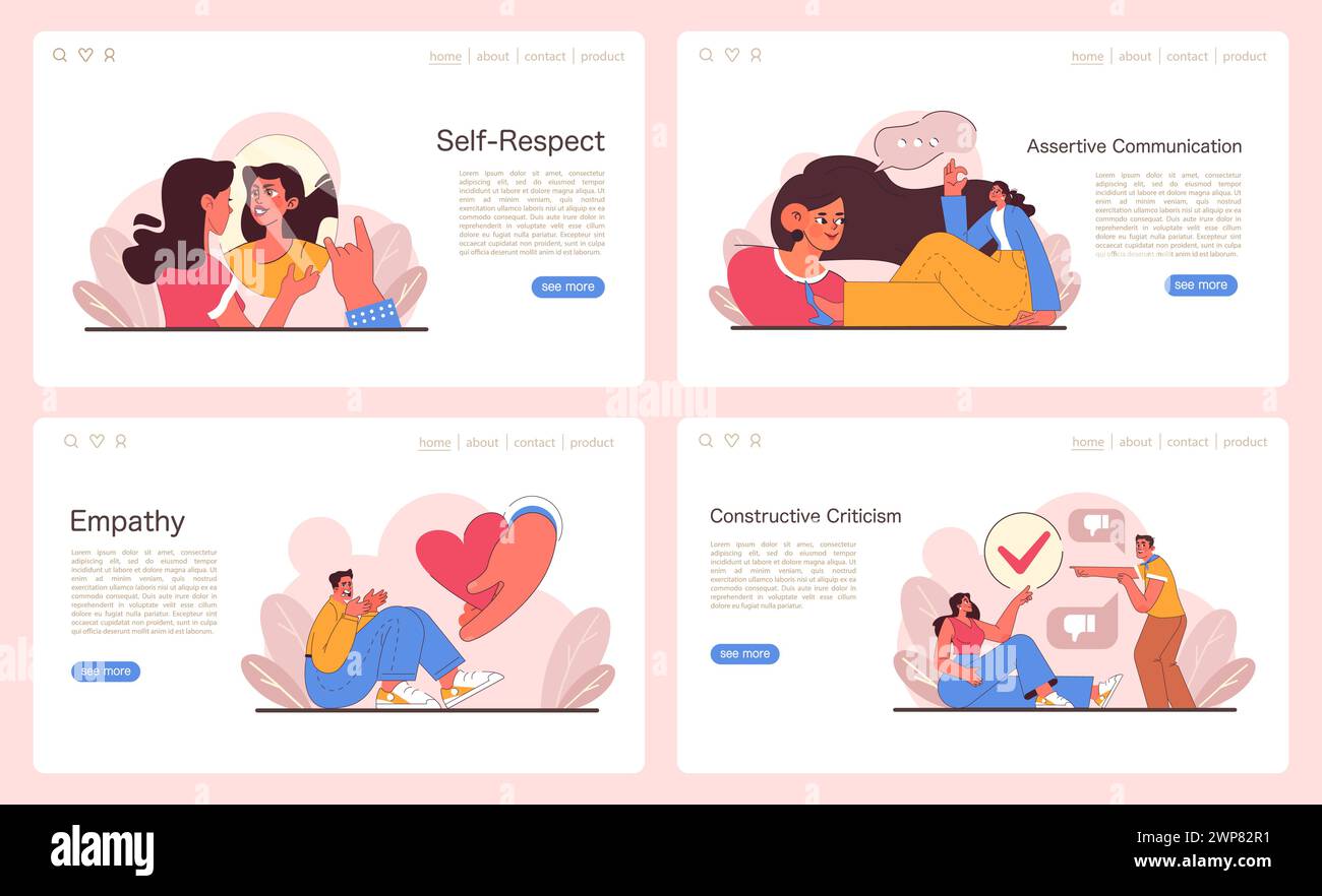 Assertiveness set. Characters display self-respect, conflict resolution ... Assertiveness set. Characters display self-respect, conflict resolution ...
