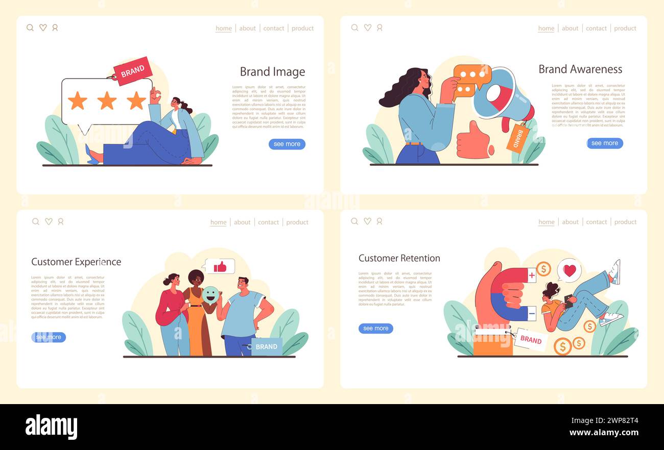 Brand Loyalty set. Illustrating customer satisfaction, experience, and ...