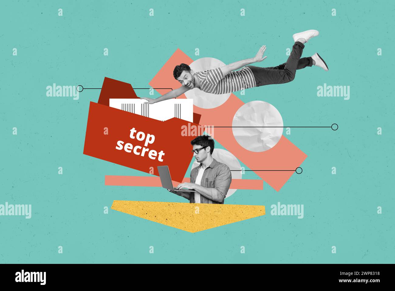 Collage 3d pinup pop sketch image of hackers opening top secret ...