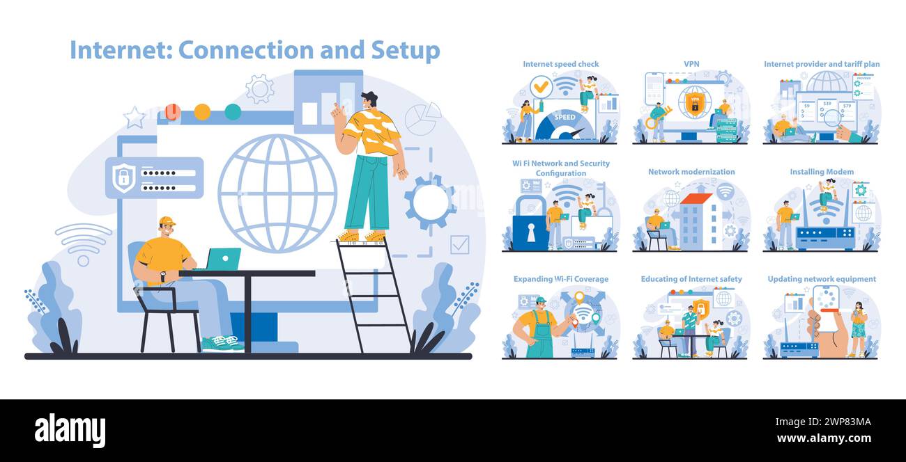 Wi-Fi network set. Specialist setting up, developing and maintaining ...