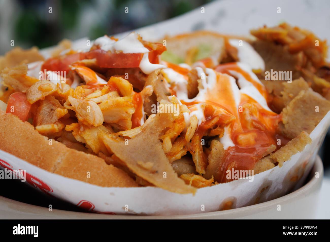 Mixed doner kebab prepared with pita bread ready to eat in Villajoyosa ...