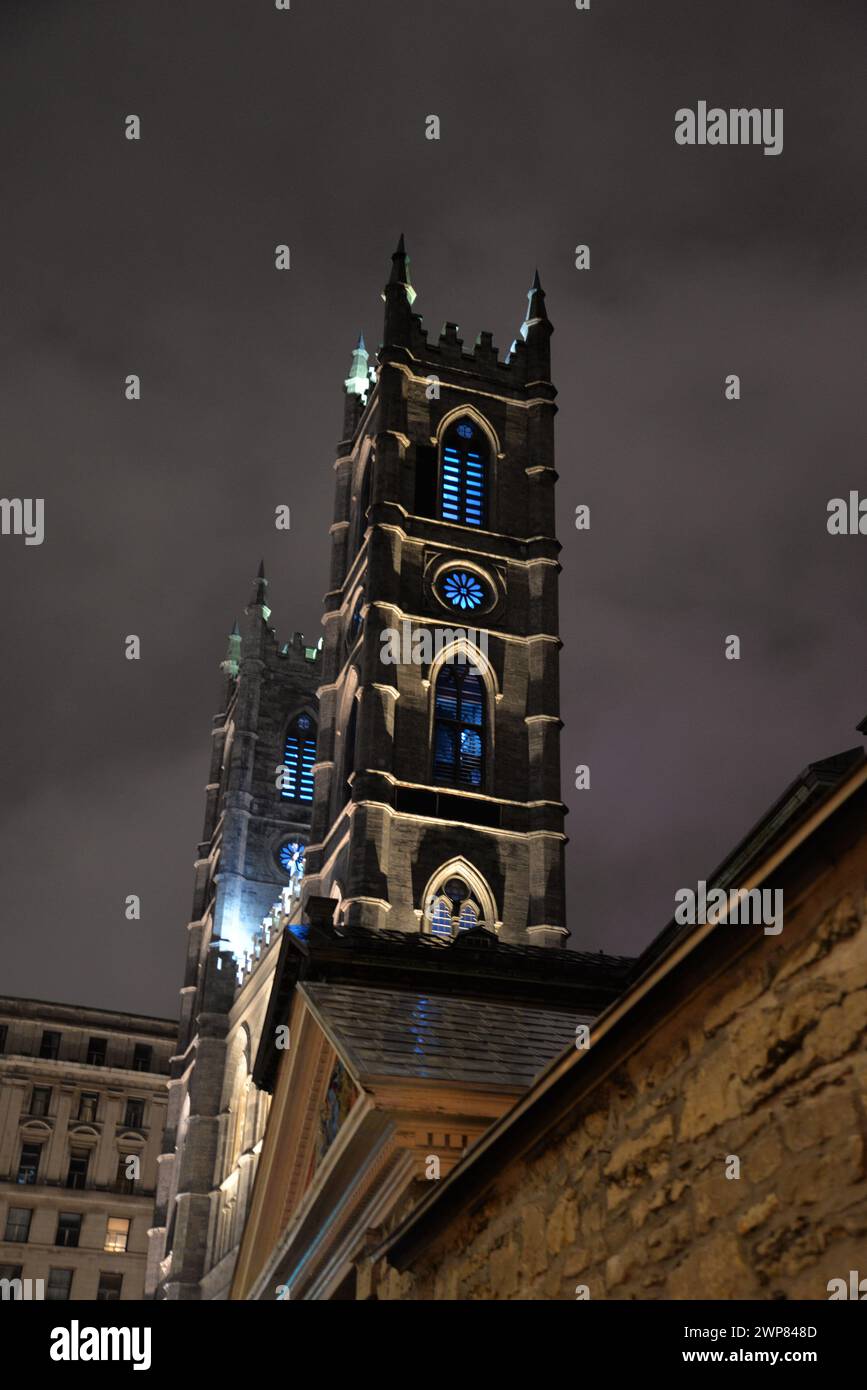 The night scenes of Historic Old Montreal, Quebec, Canada with Notre ...