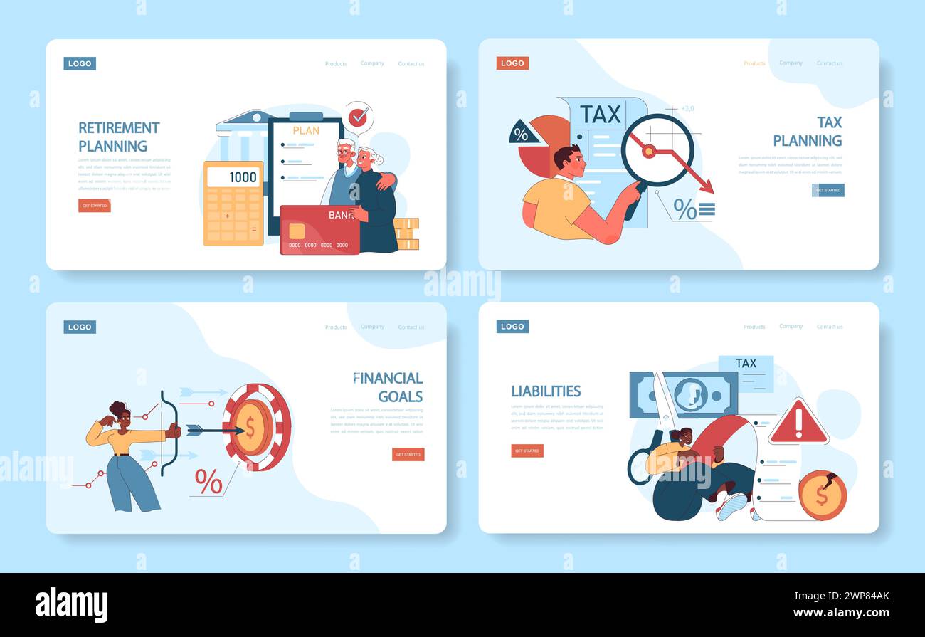 Financial planning web or landing set. Insightful visual guide to ...