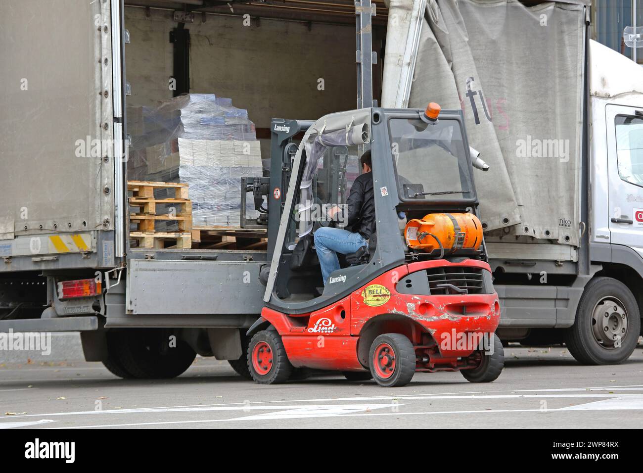 Belgrade, Serbia - October 08, 2015: Forklift Loading Pallets in Truck ...