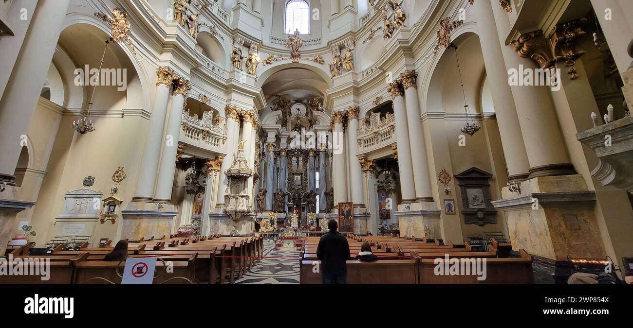 The interior of Church of the Most Holy Eucharist with decorations and ...