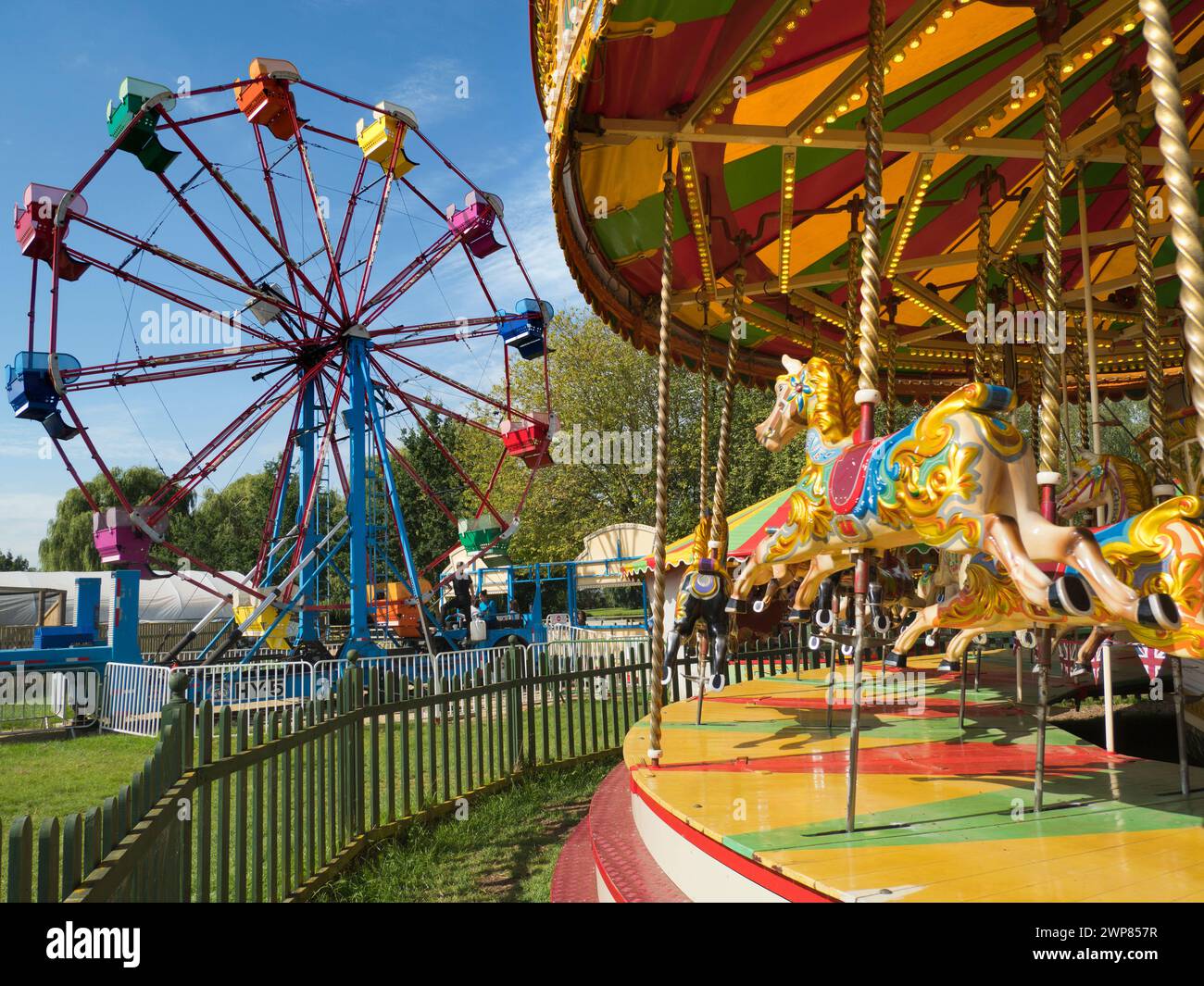 A traditional merry-go-round in Millets Farm in Frilford, Oxfordshire ...