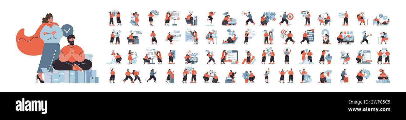 Workplace dynamics set. A diverse series of scenarios showcasing ...