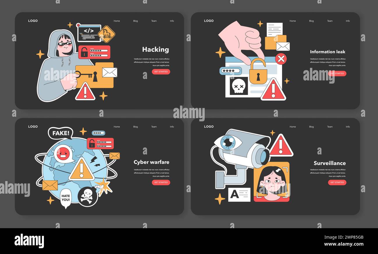 Cybersecurity Set Masked Hackers Digital Breach Unintended Data