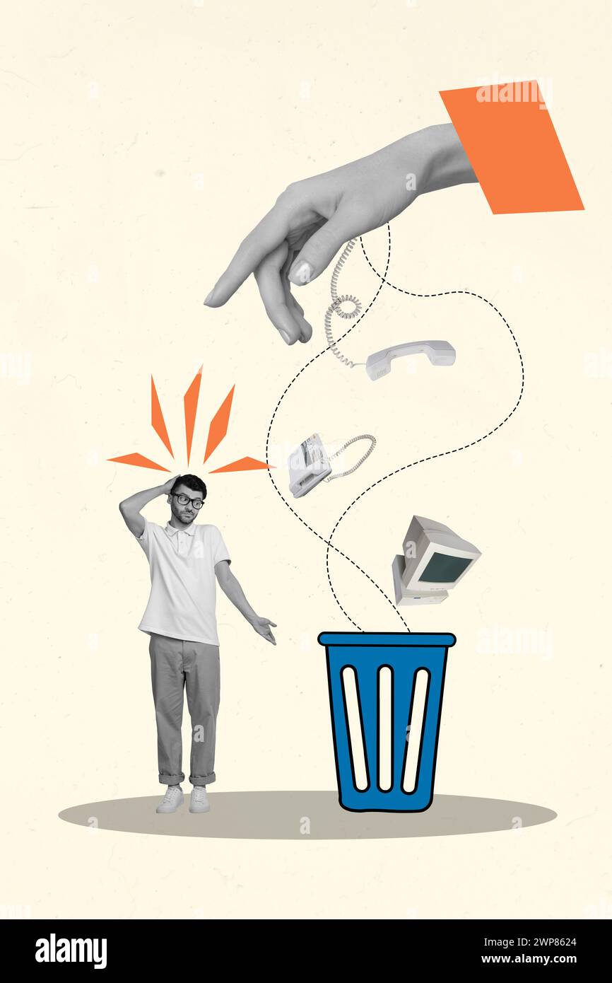 Vertical creative collage poster young man questioned confused human ...