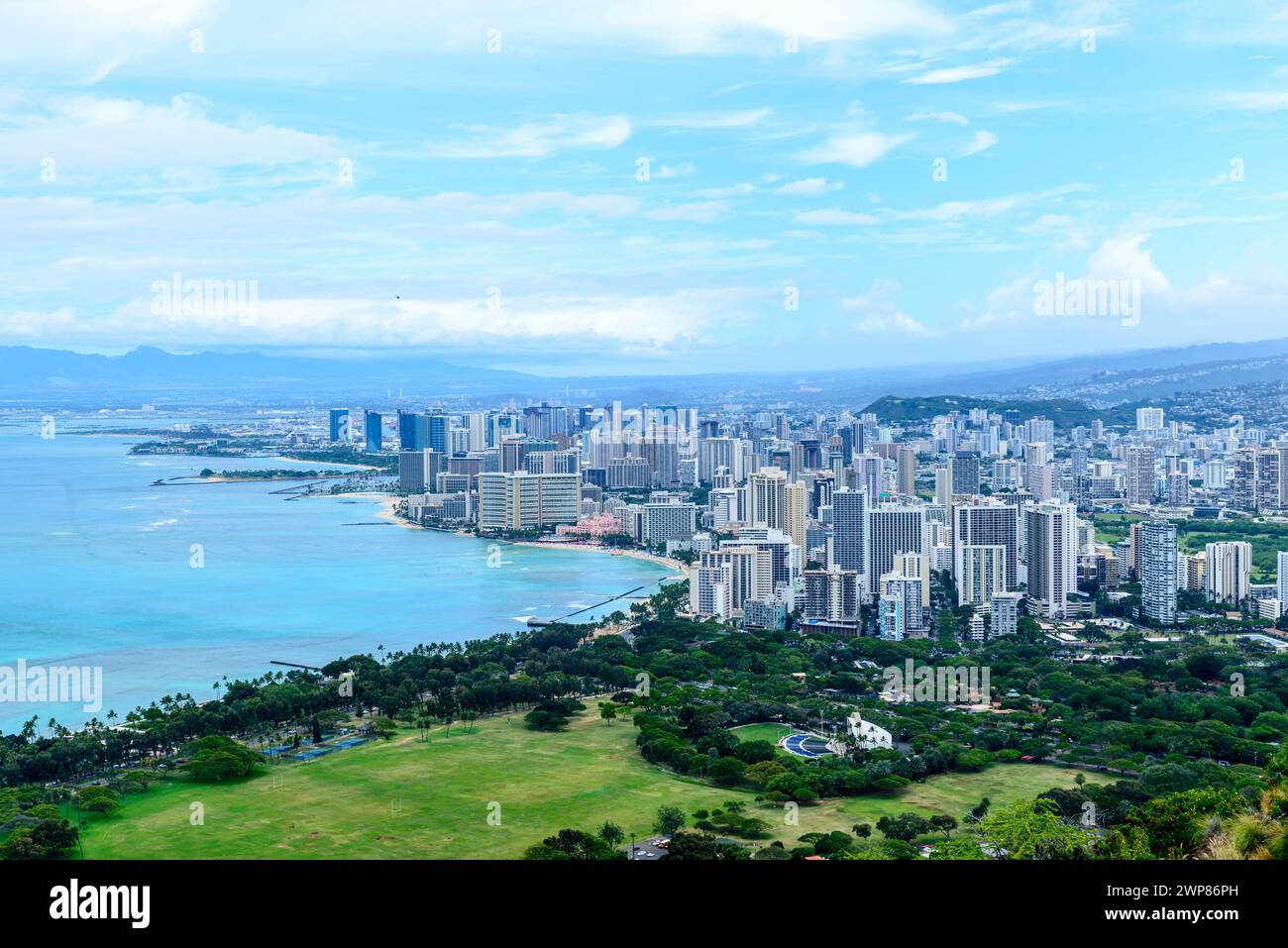 Cityscape of Honolulu from Diamond Head State Monument in Hawaii, USA ...