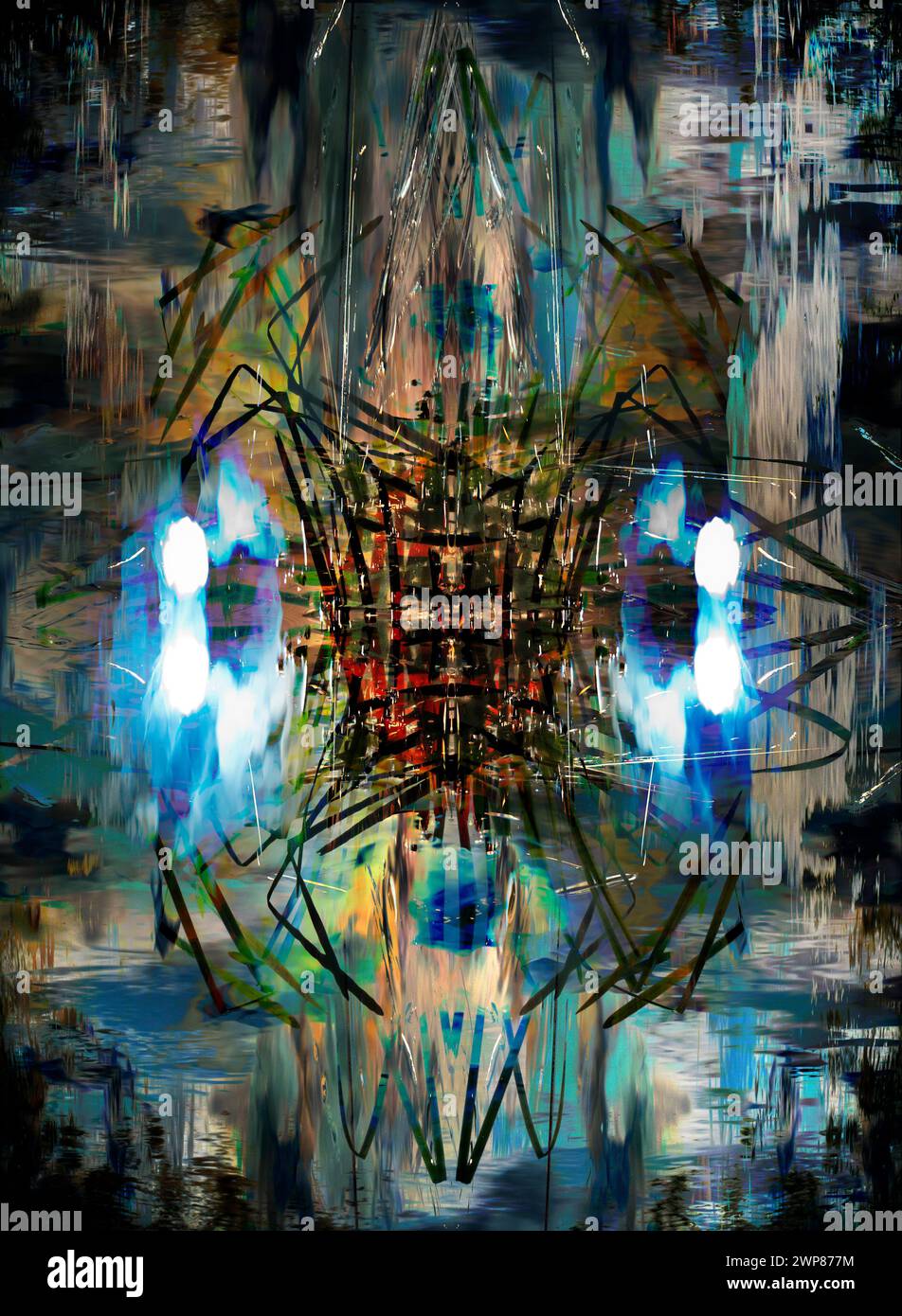 A vision of abstract beauty in nature - sun, reflection and reeds on ...