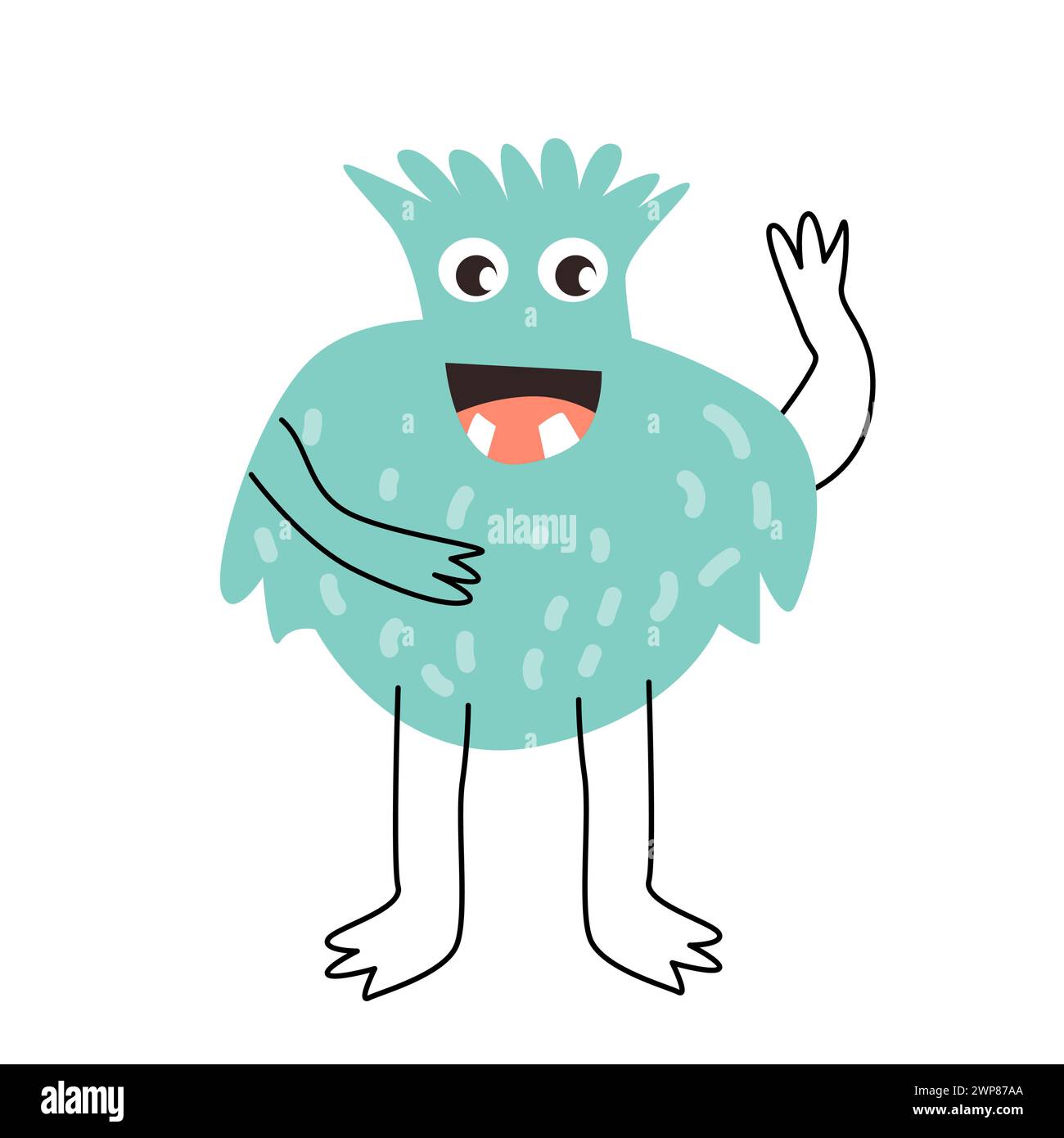 Cute blue baby monster character smiling vector illustration. Can used ...
