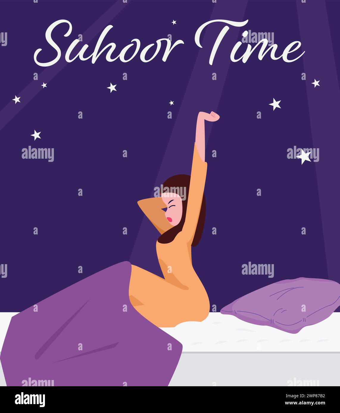 Suhoor Time in ramadhan vector illustration, eating at early morning ...