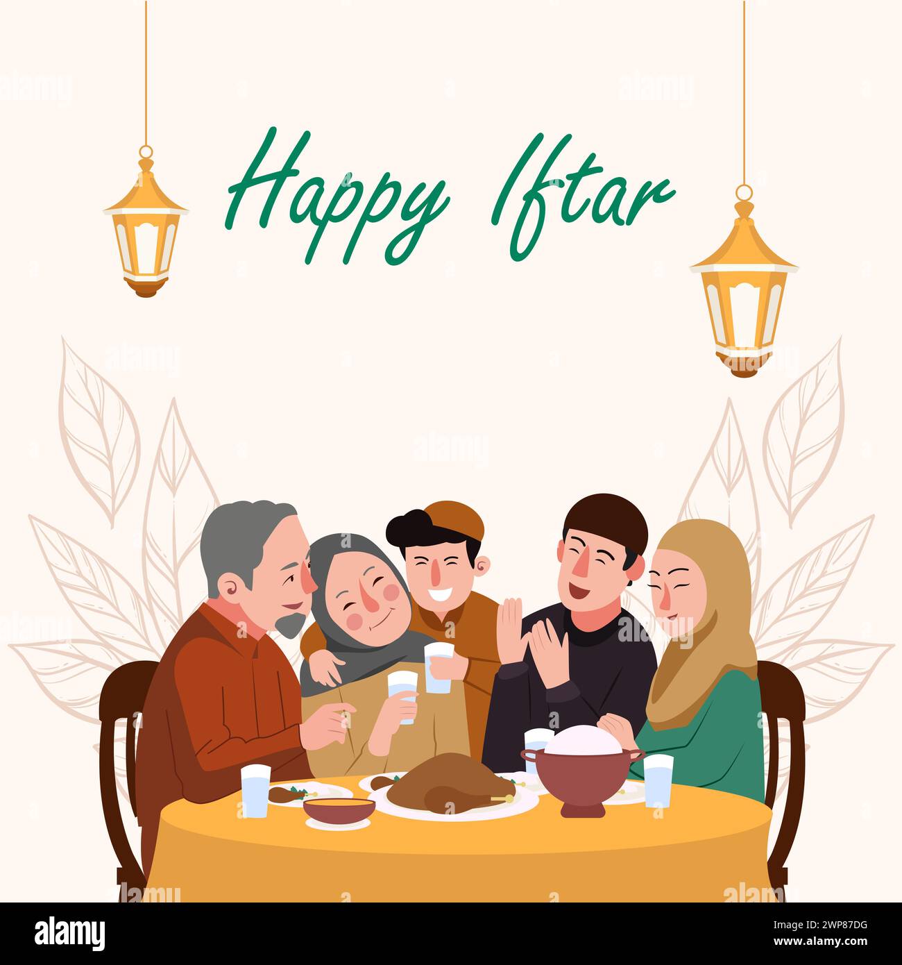 Happy Iftar Moslem Family Vector Illustration, Muslim Family having ...