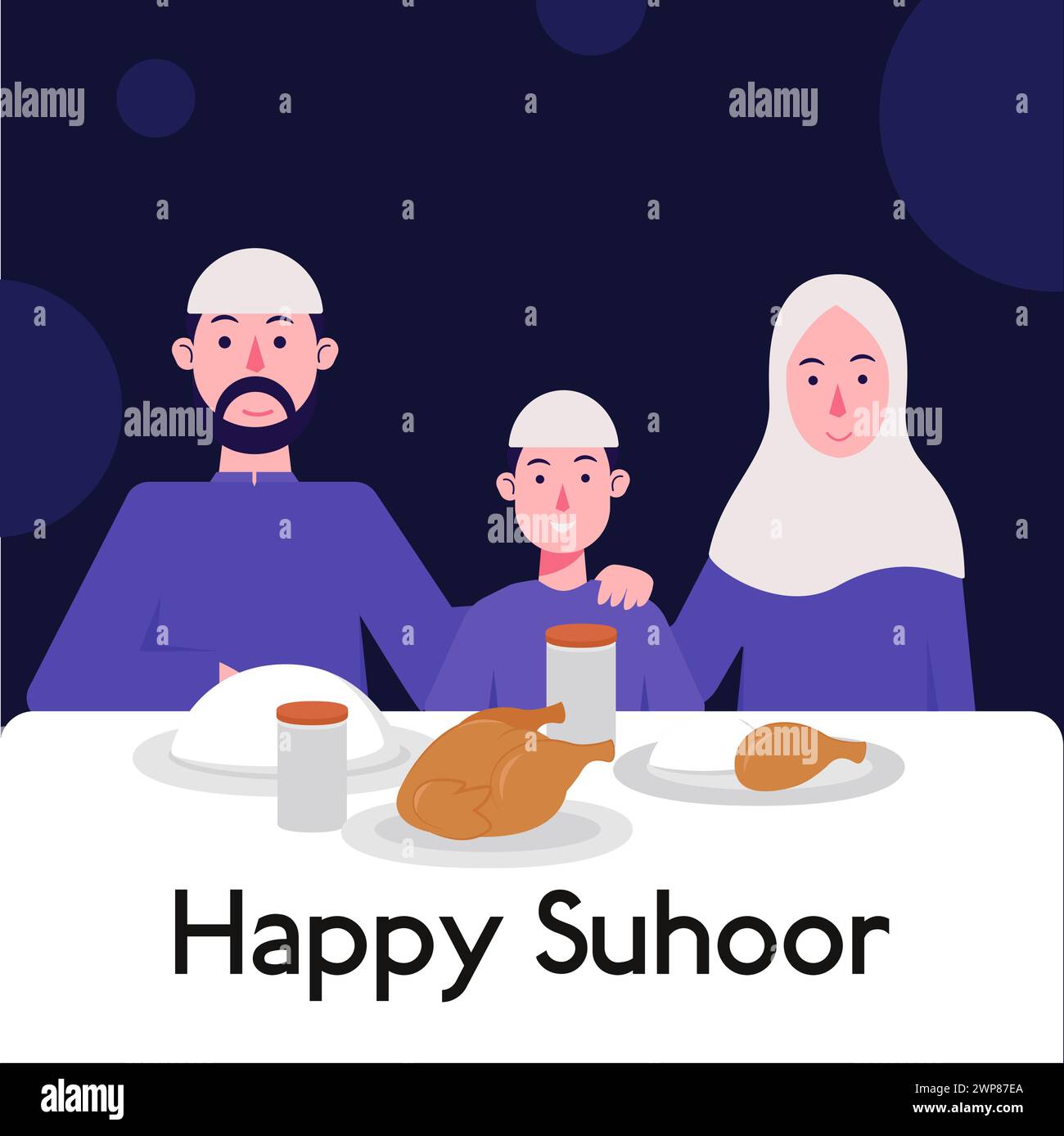 Happy Iftar Moslem Family Vector Illustration, Muslim Family having ...
