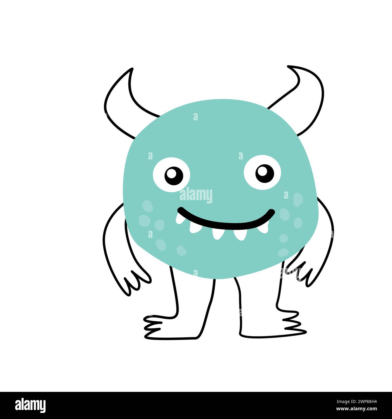 Cute baby monster character with horns smiling vector illustration. Can ...
