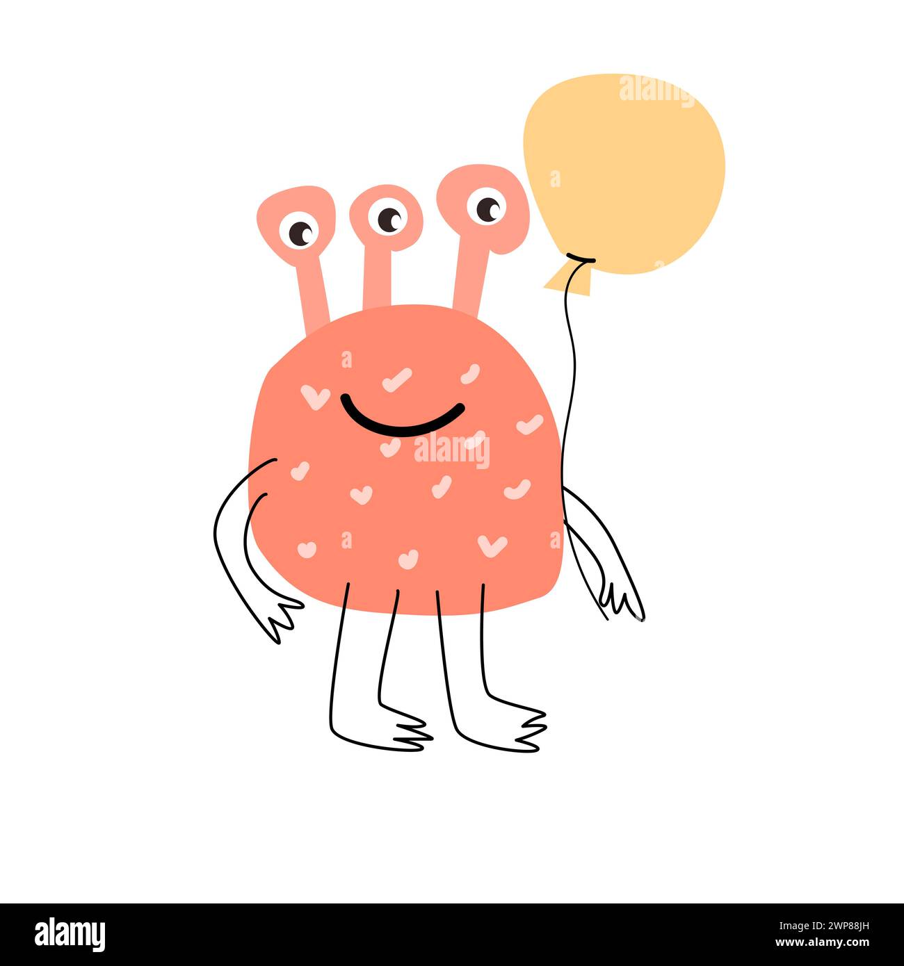 Cute pink monster baby character for anniversary card. Vector ...