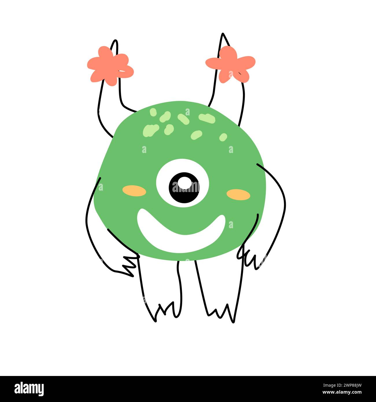 Cute monster baby girl character in green color. Vector illustration ...