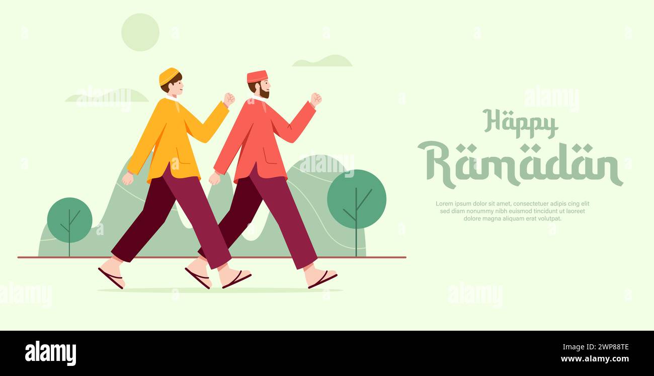 Happy ramadan, family go to mosque for praying illustration Stock ...