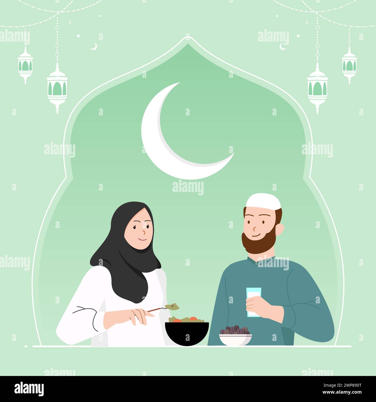 Happy ramadan, family go to mosque for praying illustration Stock ...
