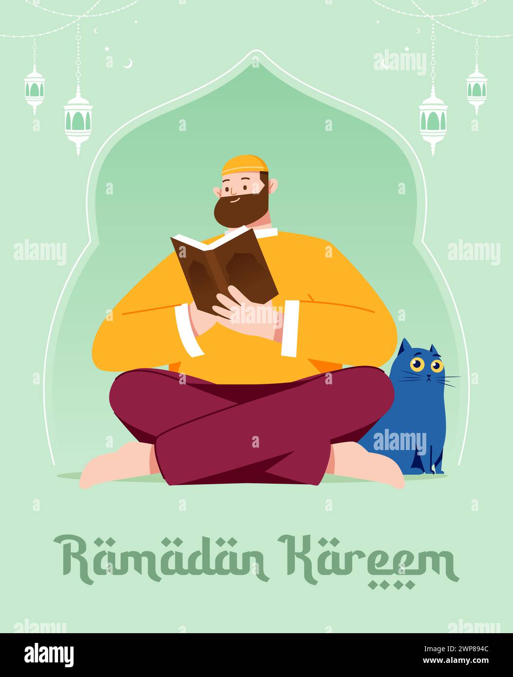Happy ramadan, family go to mosque for praying illustration Stock ...