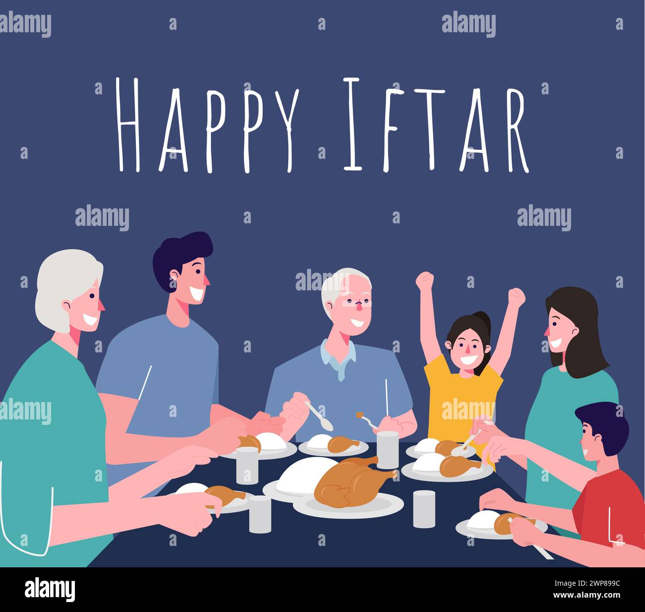 Happy Iftar Moslem Family Vector Illustration, Muslim Family having ...