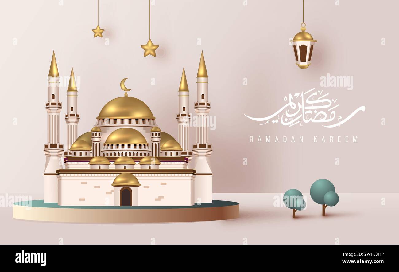 Ramadan Kareem Design with 3D Realistic Islamic Ornament Vector ...