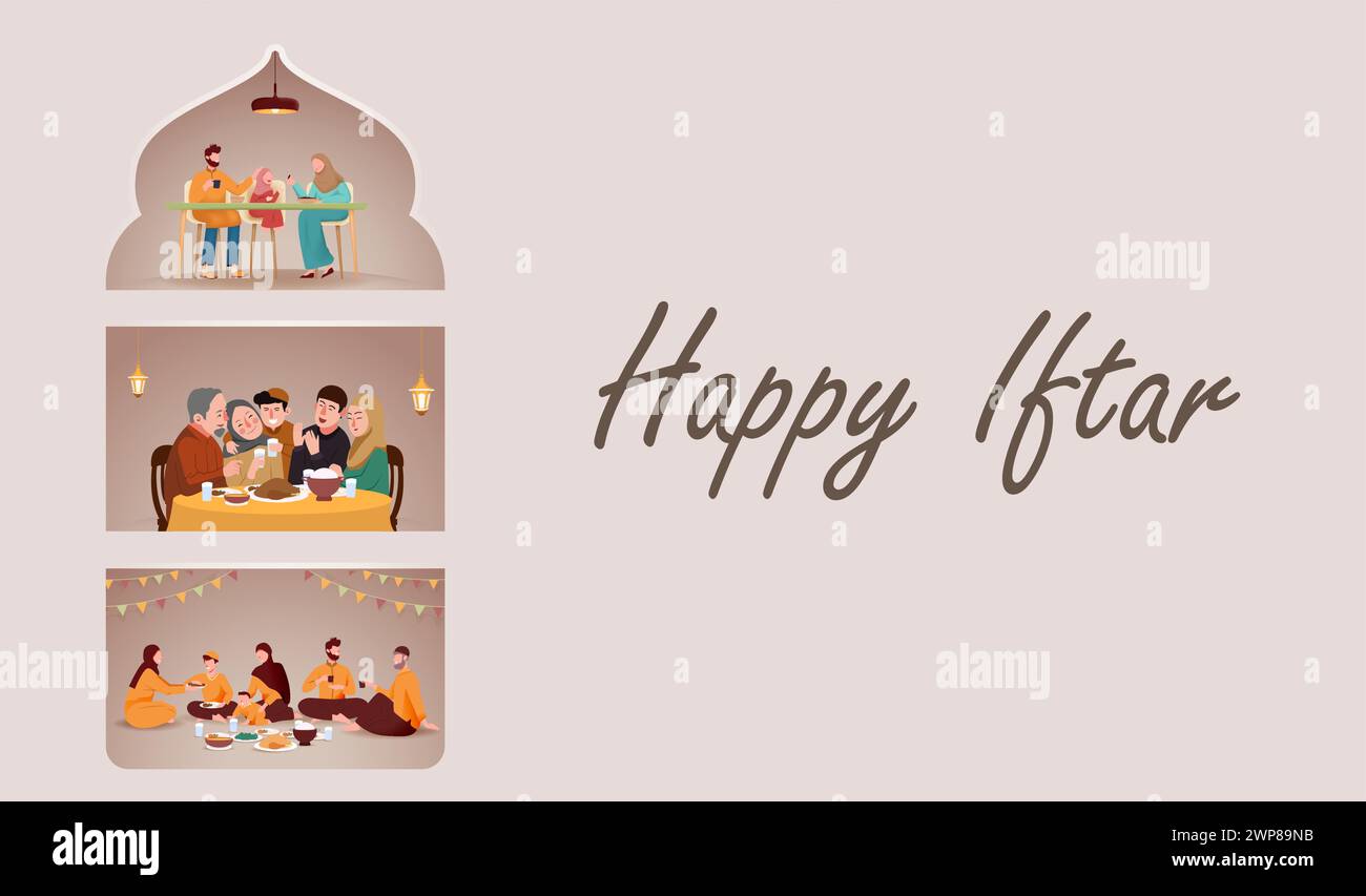 Happy Iftar Moslem Family Vector Illustration, Muslim Family having ...