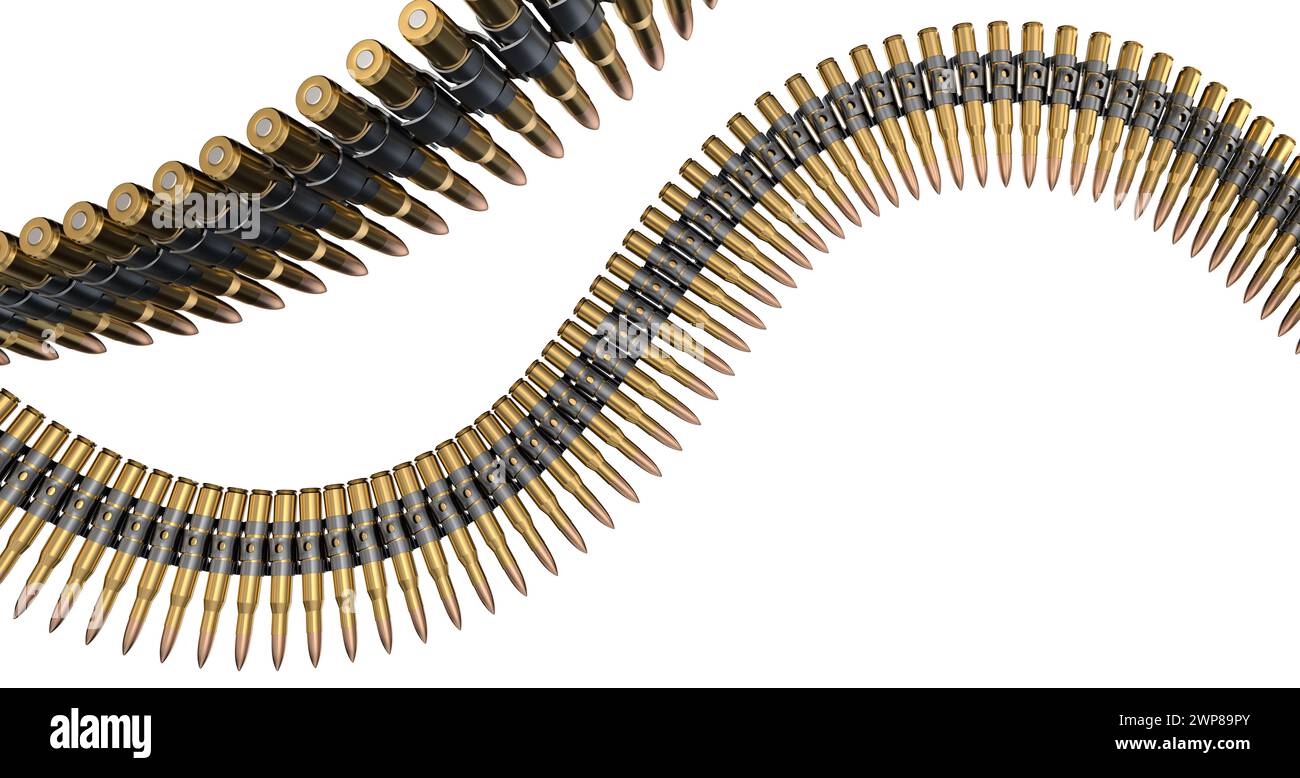 bullets in ammo belt 3d illustration render Stock Photo - Alamy