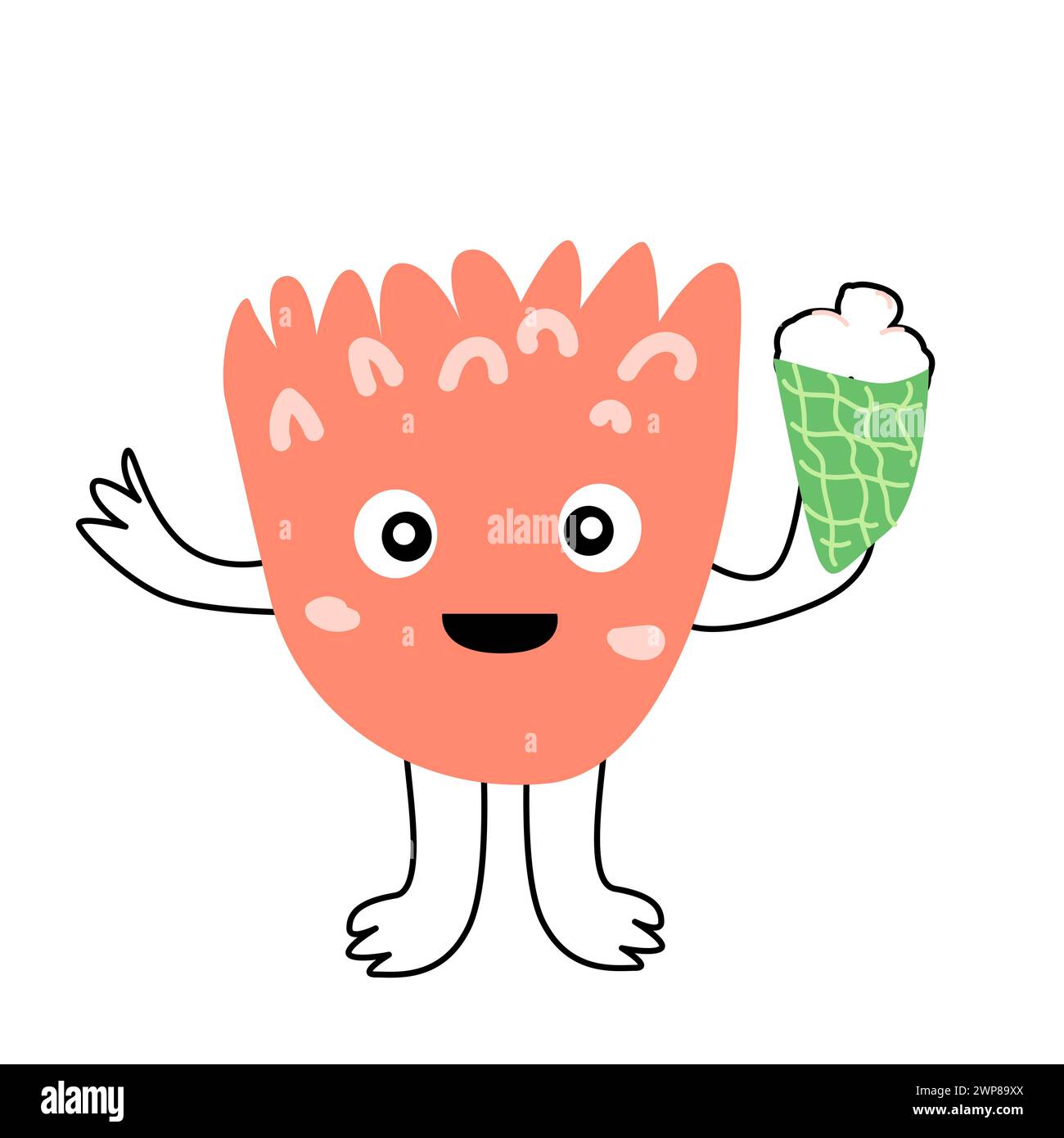 Cute monster baby character for anniversary card with ice cream. Vector ...
