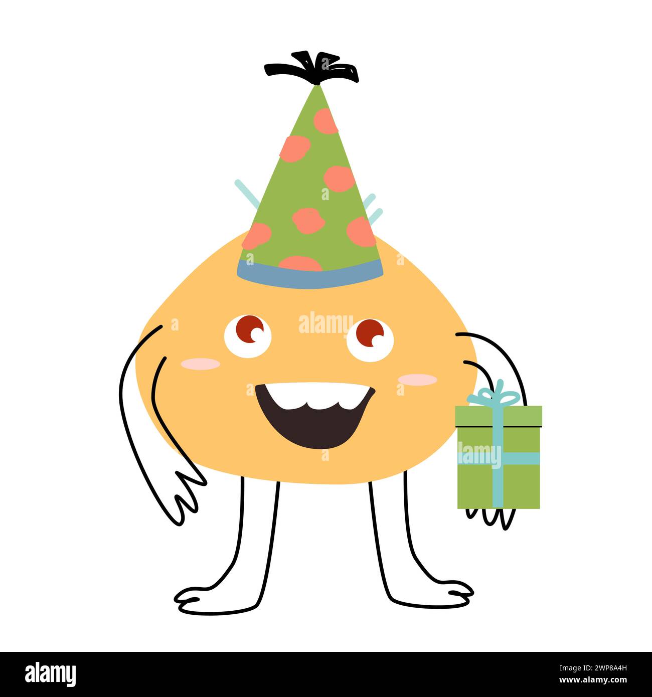 Celebration birthday cute monster with box. Vector illustration of cute ...